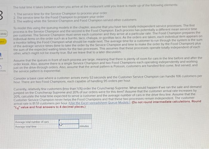 Solved Analyzing a Taco Bell Restaurant The following | Chegg.com