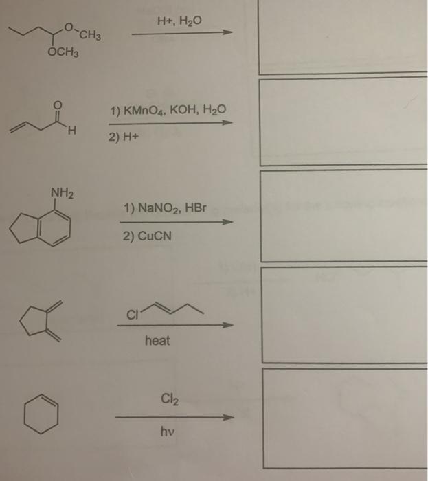 Solved O-CH3 H+, H2O OCH3 1) KMnO4, KOH, H2O H 2) H+ NH2 1) | Chegg.com