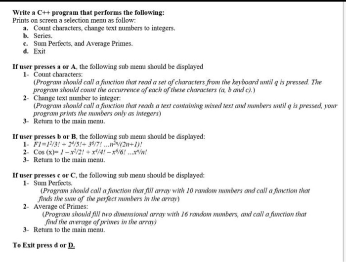 Solved Write a CH+ program that performs the following: | Chegg.com
