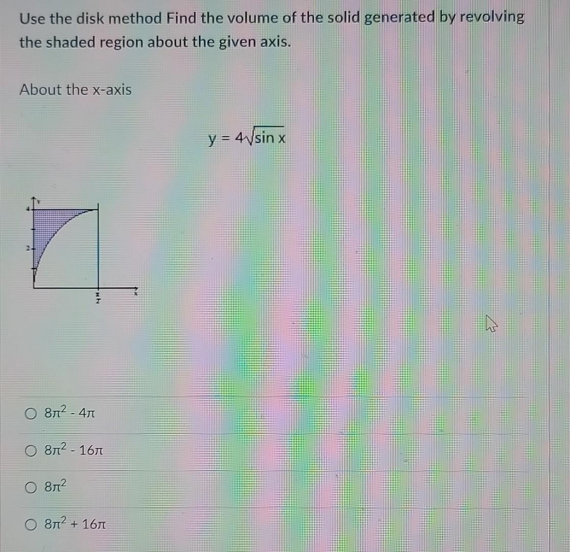 Solved Use the disk method Find the volume of the solid | Chegg.com