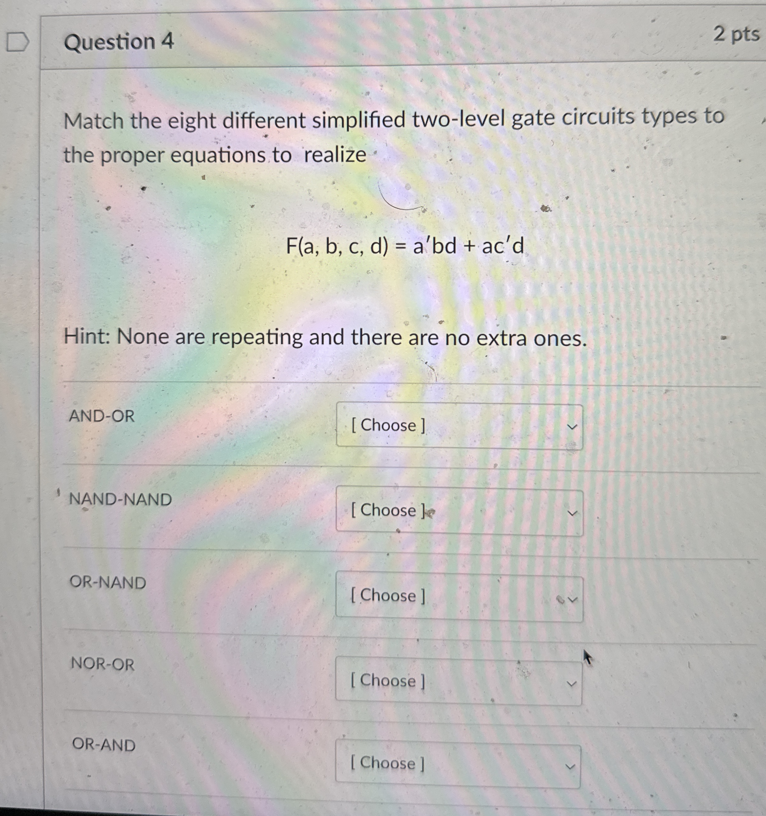 Solved Question 4Match the eight different simplified | Chegg.com