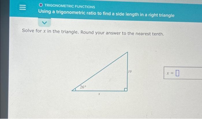 Solved Solve for x in the triangle. Round your answer to the | Chegg.com