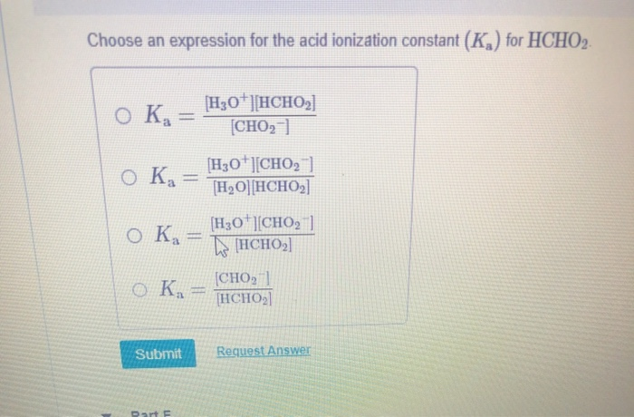 Solved Choose an expression for the acid ionization constant | Chegg.com