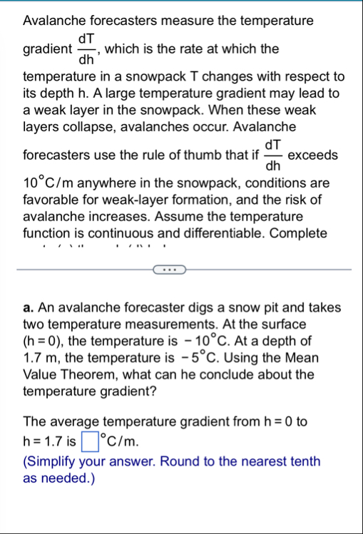Solved Avalanche forecasters measure the temperature | Chegg.com