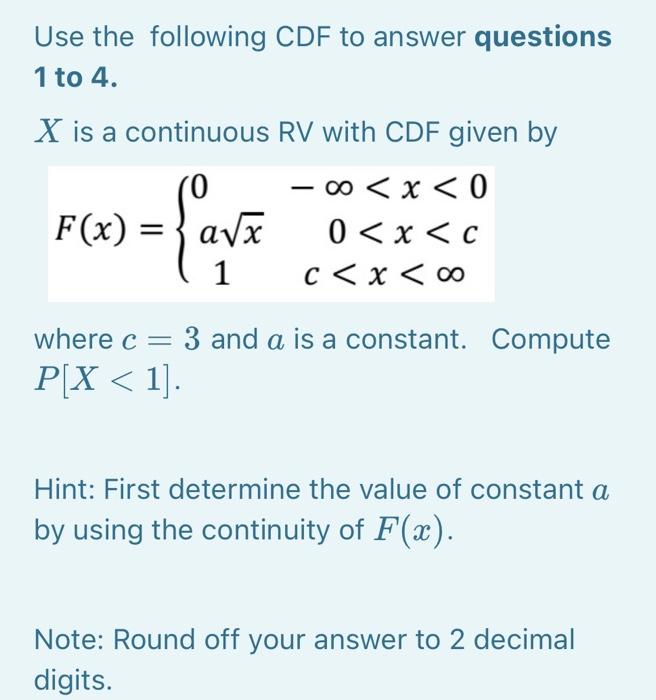 Solved Use the following CDF to answer questions 1 to 4. X | Chegg.com