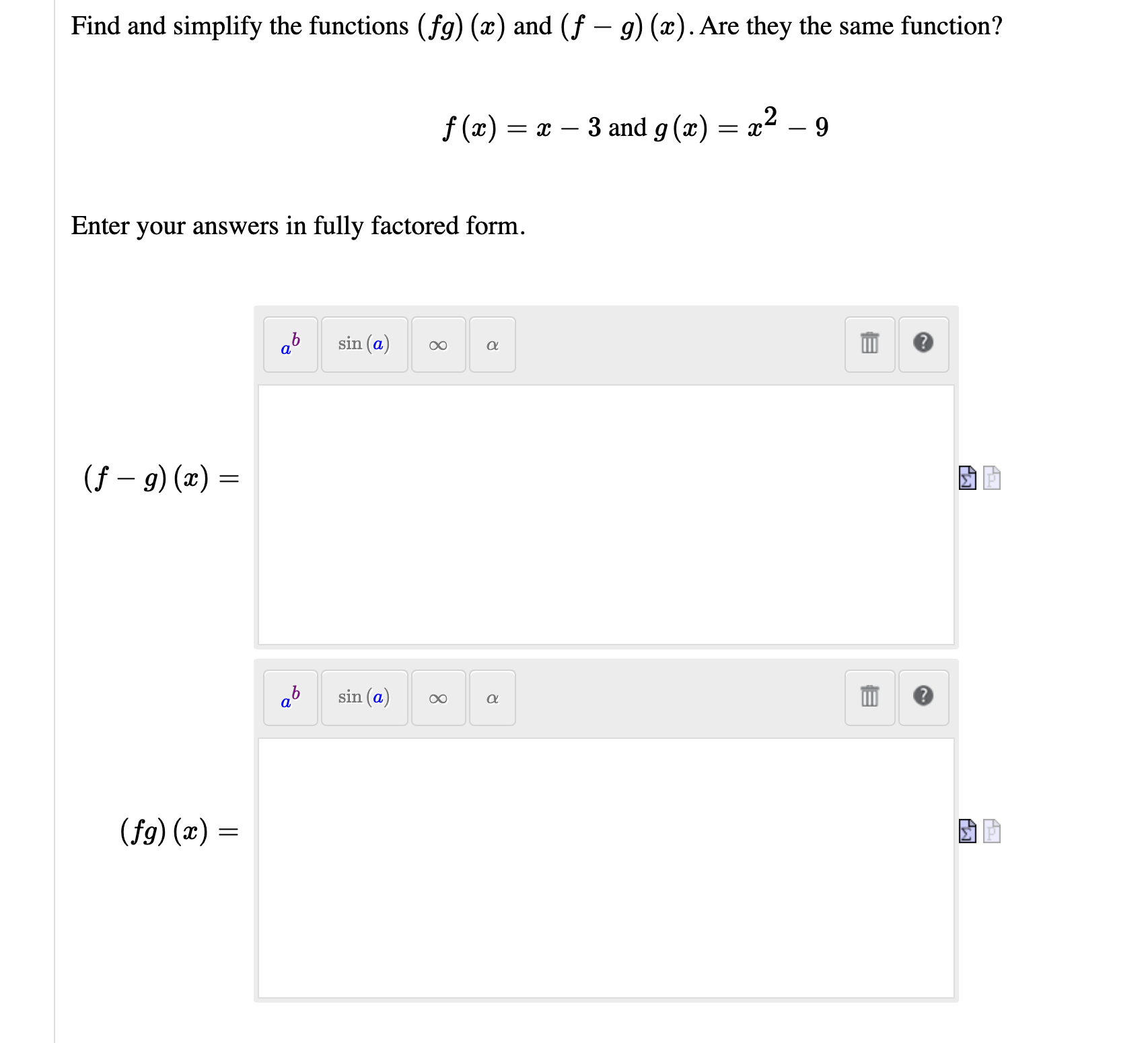 Solved Find and simplify the functions (fg)(x) ﻿and | Chegg.com