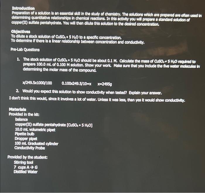 Introduction Preparation Of A Solution Is An Chegg