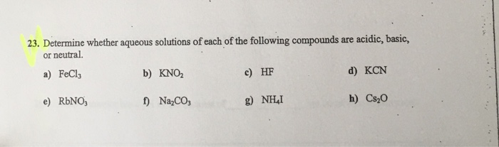 Solved 23. Determine whether aqueous solutions of each of | Chegg.com
