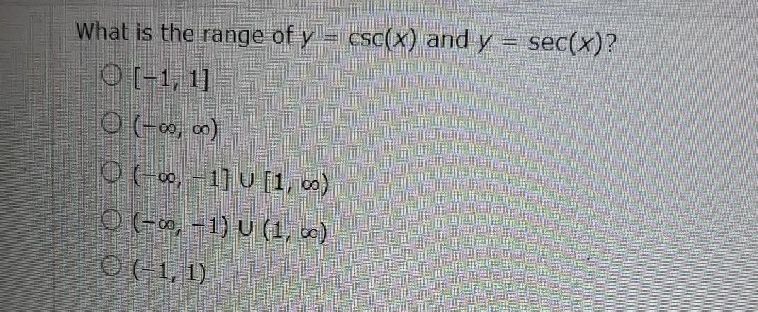 Solved What is the range of y = csc(x) and y = sec(x)? O | Chegg.com