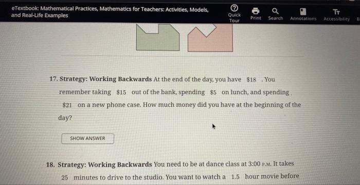 Solved 17. Strategy: Working Backwards At the end of the | Chegg.com