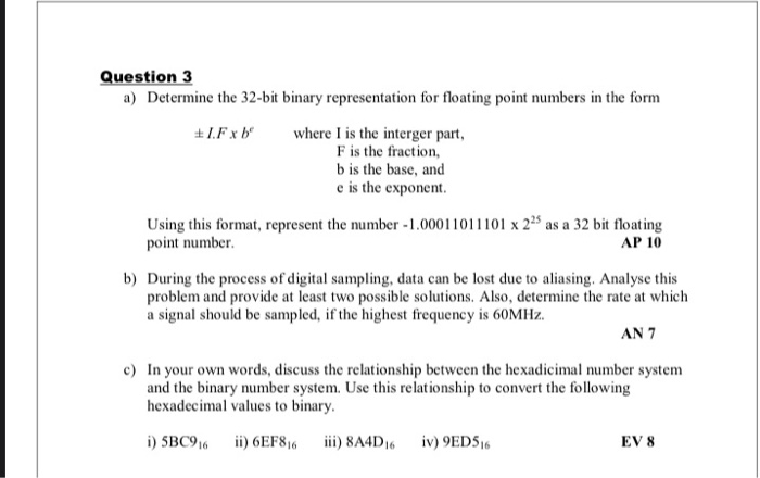 Solved Question 3 a) Determine the 32-bit binary | Chegg.com