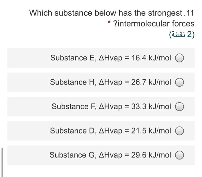 Solved Which substance below has the strongest. 11 | Chegg.com