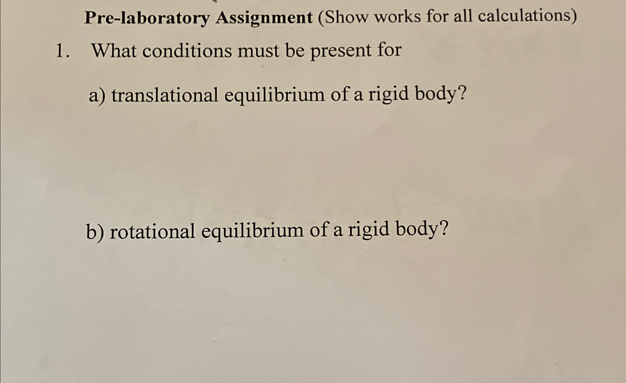 Solved Pre-laboratory Assignment (Show works for all | Chegg.com