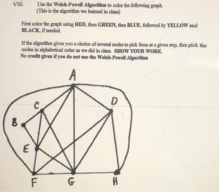 Solved Viii Use The Welch Powell Algorithm To Color The 9789