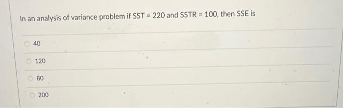 Solved In an analysis of variance problem if SST=220 and | Chegg.com