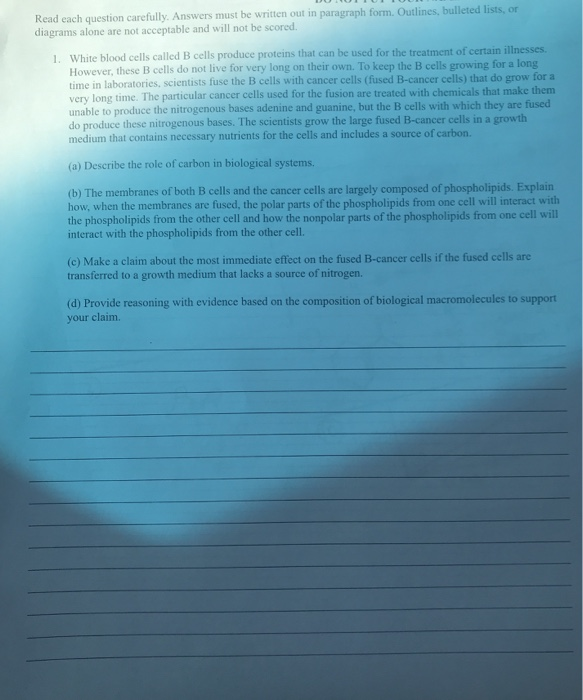 Solved Read each question carefully. Answers must be written | Chegg.com
