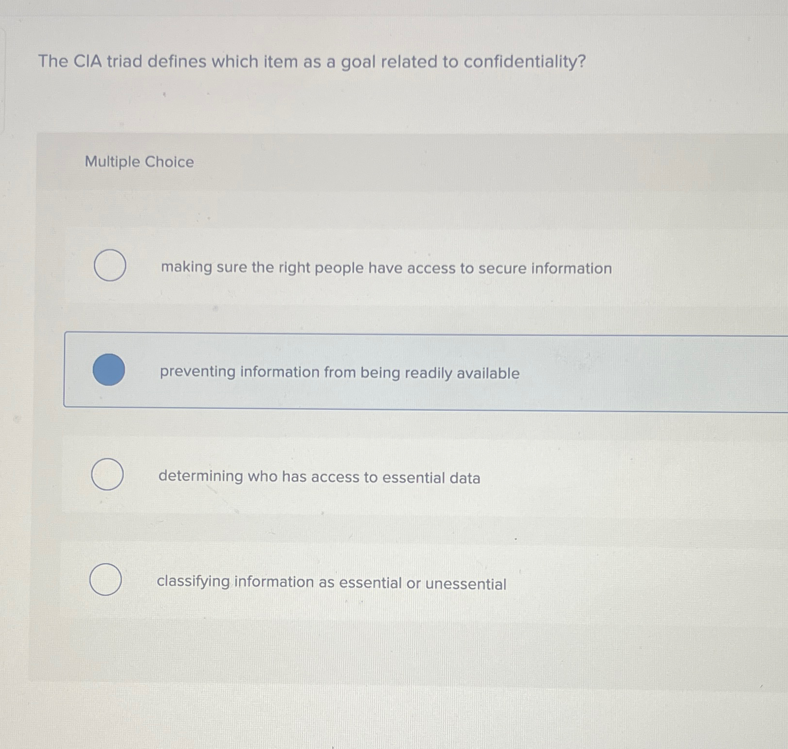 Solved The CIA triad defines which item as a goal related to | Chegg.com