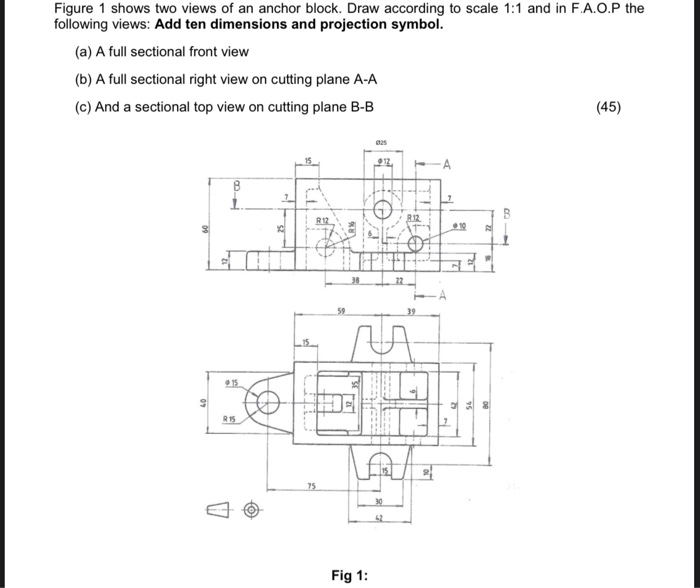 Solved Figure 1 shows two views of an anchor block. Draw | Chegg.com