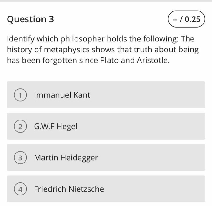 Solved Question 1 -- / 0.25 Identify which philosopher holds | Chegg.com