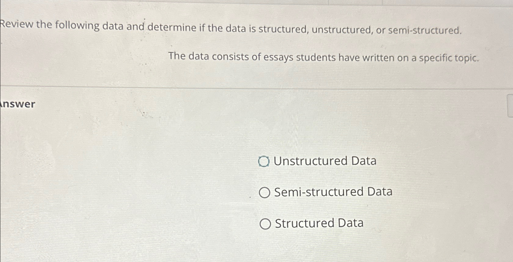 Solved Review the following data and determine if the data | Chegg.com