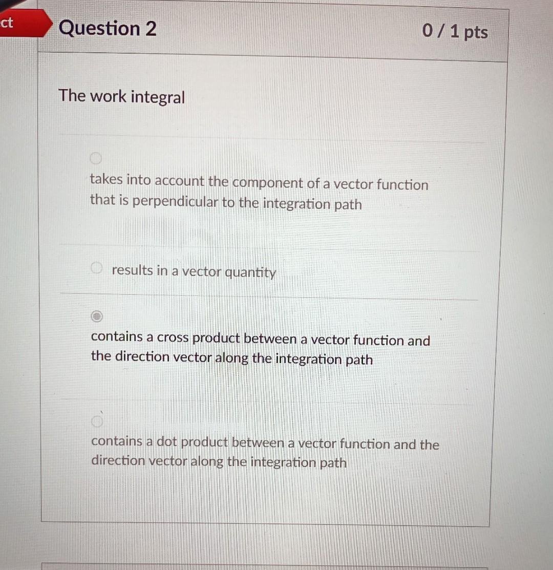 Solved The work integral takes into account the component of | Chegg.com