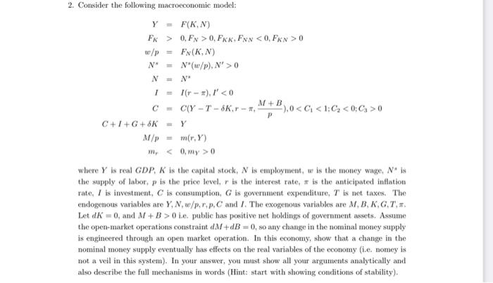 Solved 2. Consider the following macroeconomic model: | Chegg.com