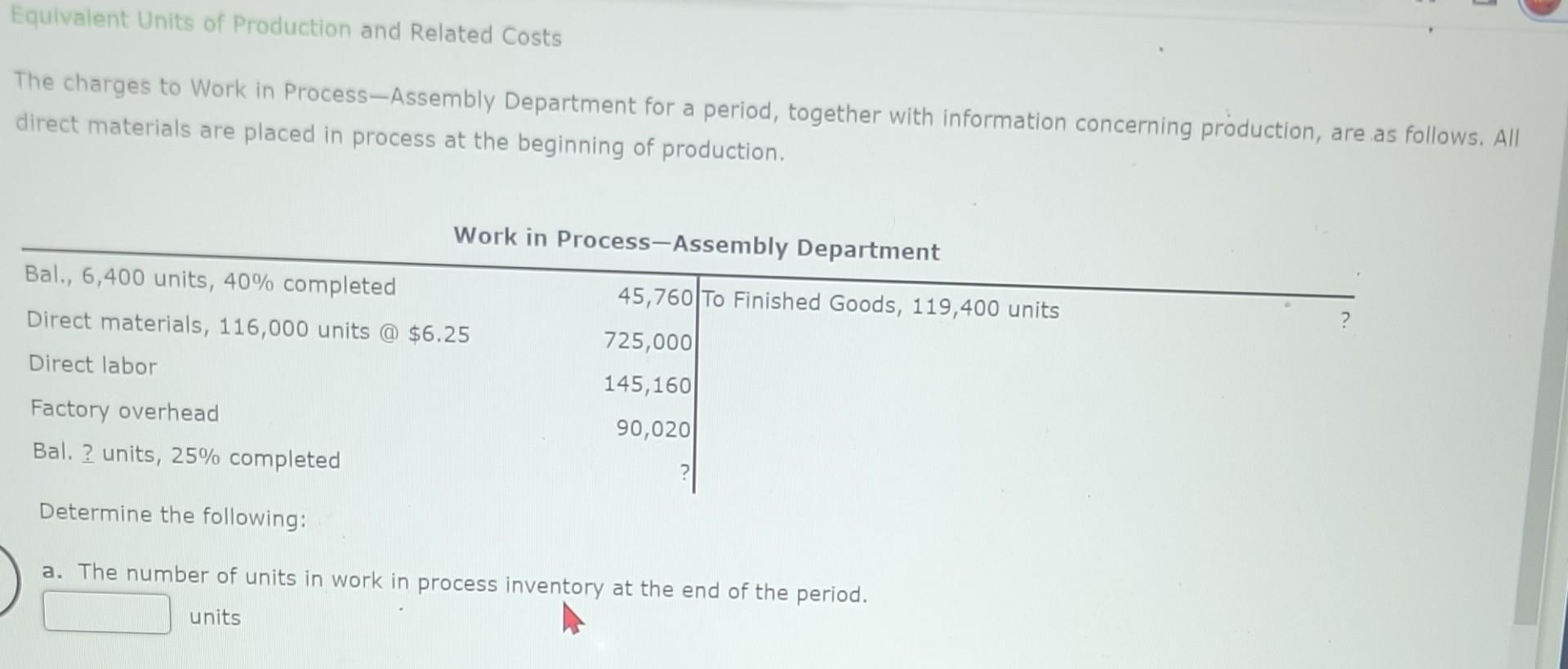 Solved Equivalent Units of Production and Related Costs The | Chegg.com