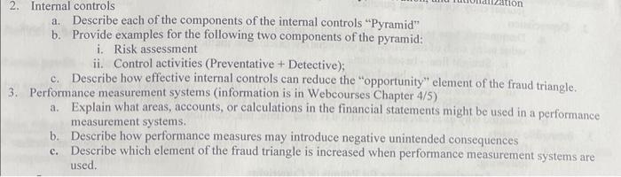 Solved 2. Internal controls a. Describe each of the | Chegg.com