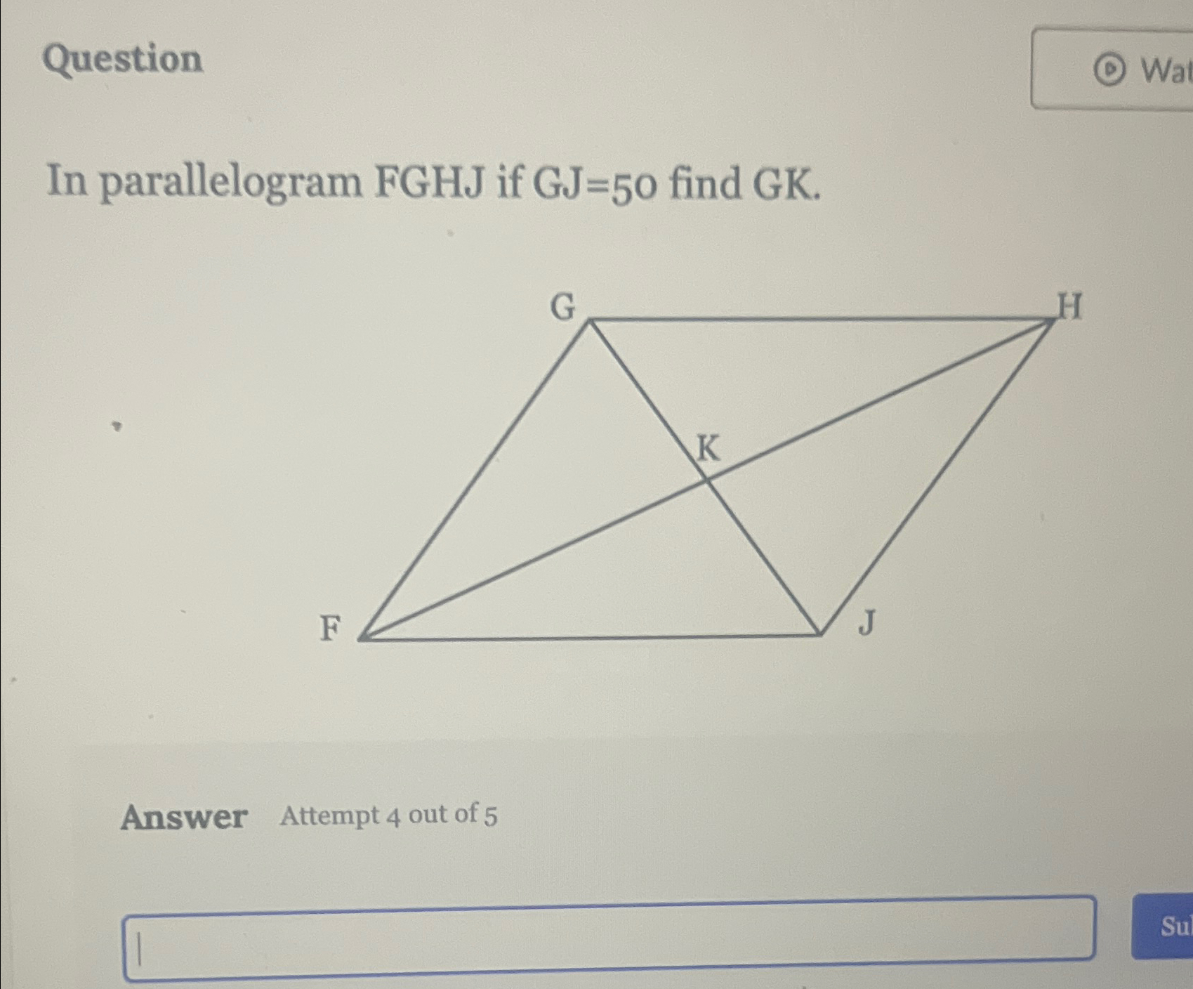 QuestionIn parallelogram FGHJ if GJ=50 ﻿find | Chegg.com
