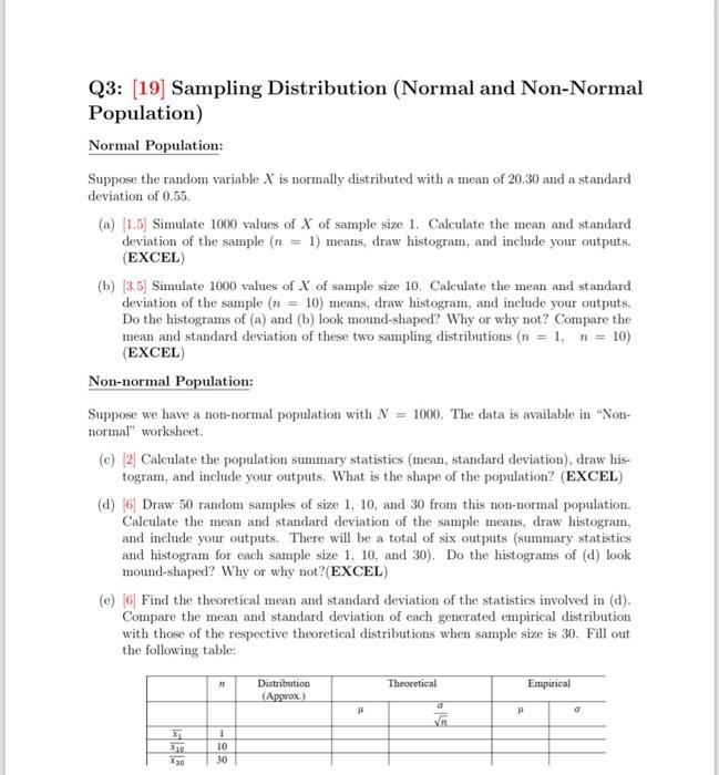Solved Q3 [19] Sampling Distribution Normal And Non Normal