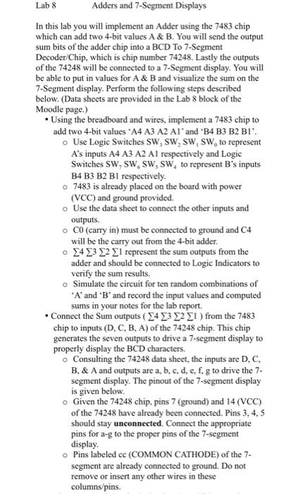 Solved Lab 8 Adders and 7-Segment Displays In this lab you | Chegg.com
