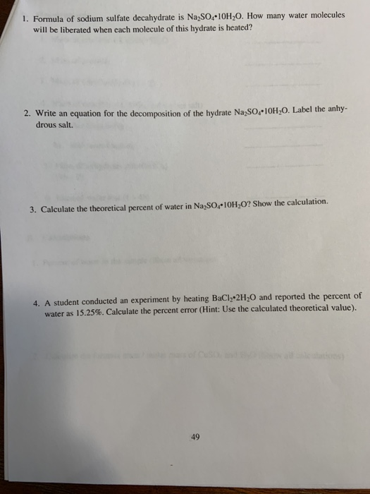 Solved 1. Formula of sodium sulfate decahydrate is Na | Chegg.com