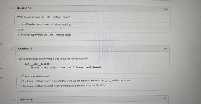 Solved What data type does the _str _ method retum? NoneType | Chegg.com