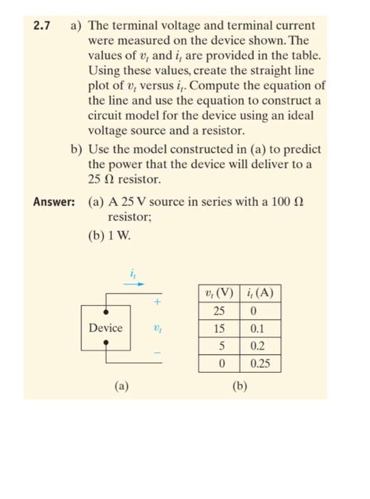 Solved 2.7 a) The terminal voltage and terminal current were | Chegg.com