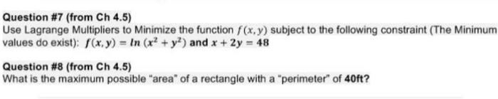 Solved Use Lagrange Multipliers to Minimize the function | Chegg.com