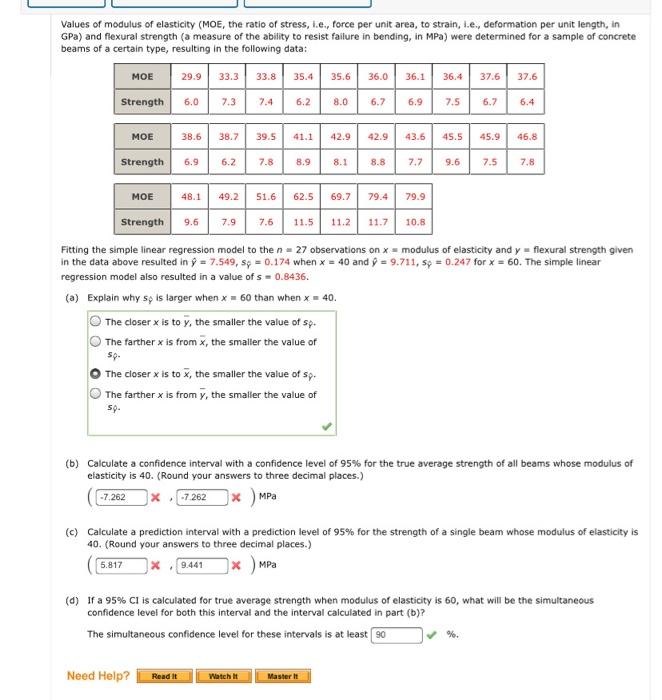 Solved Values of modulus of elasticity (MOE, the ratio of | Chegg.com