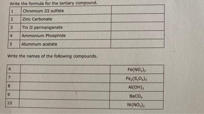 Solved Write the formula for the tertiary compound. 1 | Chegg.com