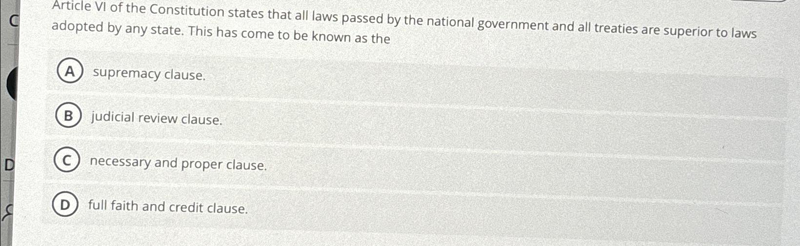 Solved Article VI of the Constitution states that all laws | Chegg.com