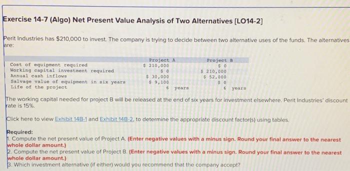 Solved Exercise 14-7 (Algo) Net Present Value Analysis of | Chegg.com