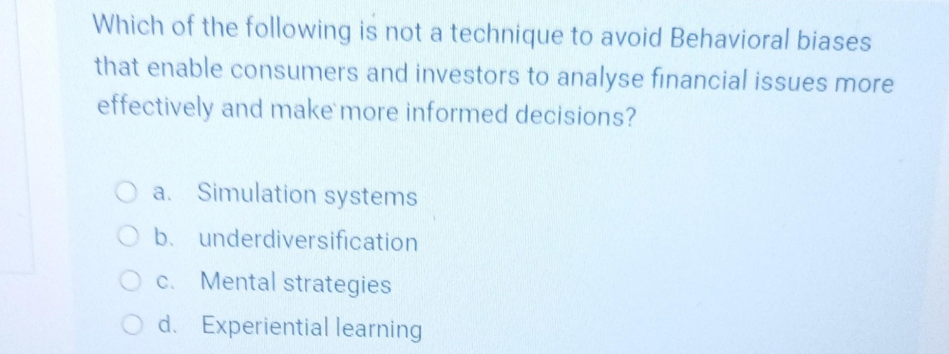 Solved Which of the following is not a technique to avoid | Chegg.com