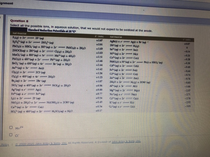 Solved ignment Question B Select all the possible lons, in | Chegg.com
