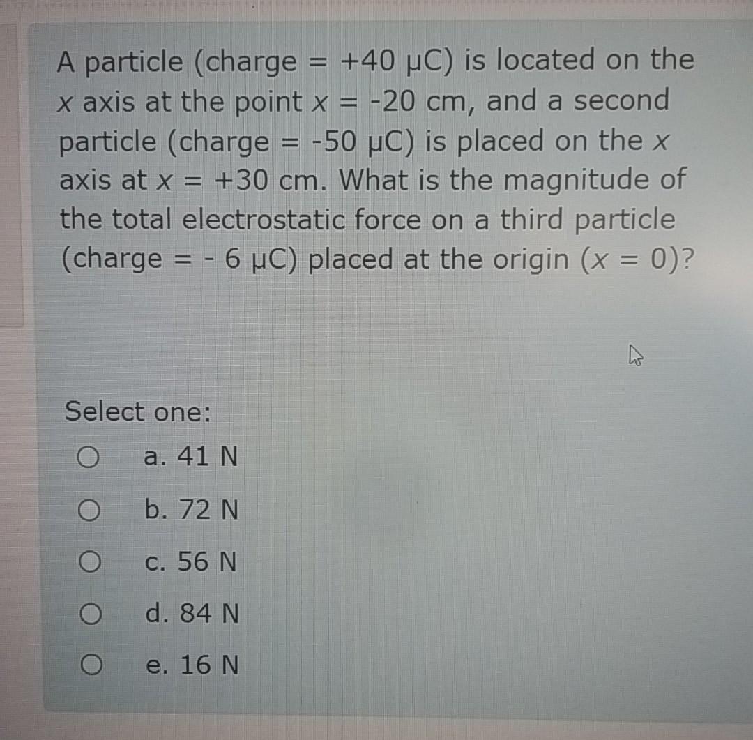 Solved A particle (charge = +40 pC) is located on the x axis | Chegg.com
