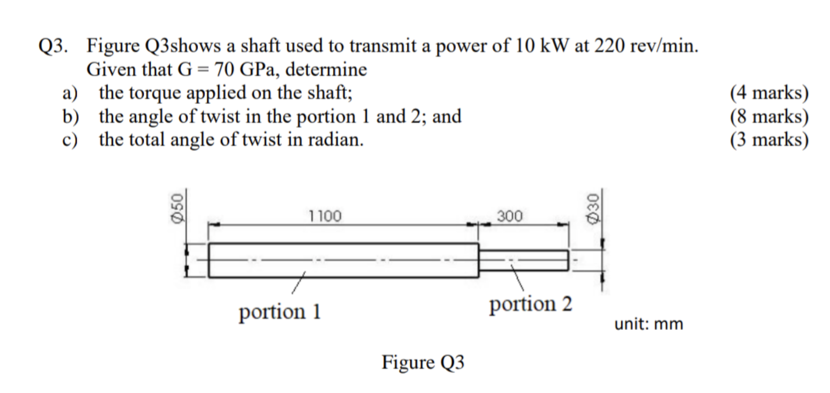 Solved Q3. ﻿Figure Q3shows a shaft used to transmit a power | Chegg.com