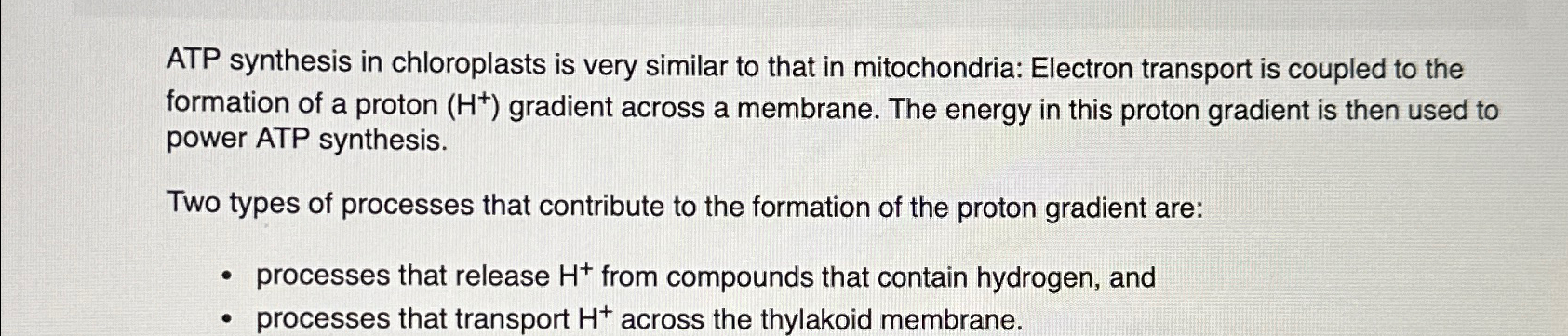 Solved ATP synthesis in chloroplasts is very similar to that | Chegg.com