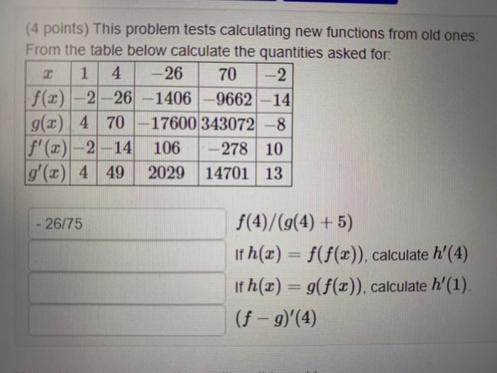 Solved (4 points) This problem tests calculating new | Chegg.com
