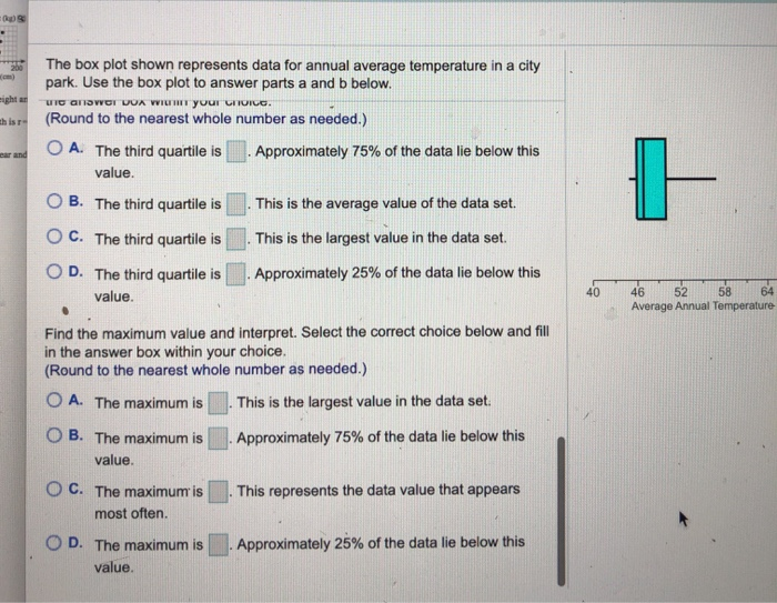 Solved The box plot shown represents data for annual average | Chegg.com