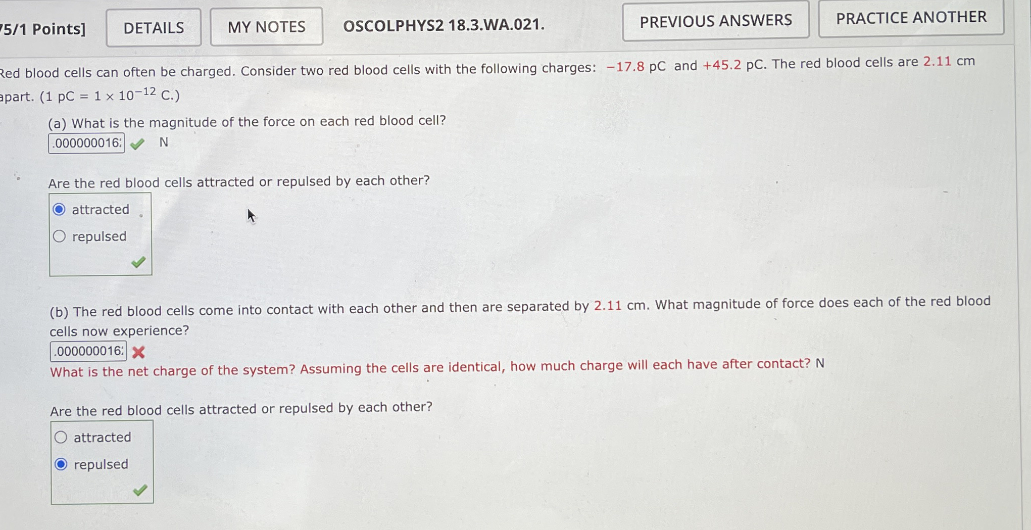 Solved 5/1 ﻿Points]OSCOLPHYS2 18.3.WA.021.PRACTICE | Chegg.com
