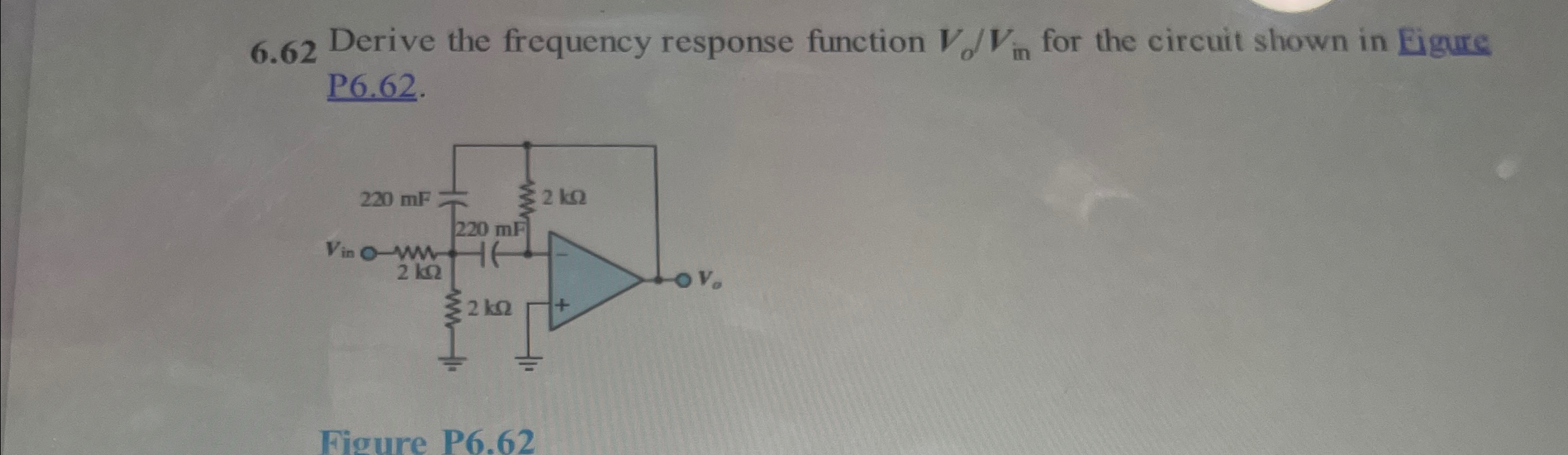 6.62 ﻿Derive the frequency response function VoVin | Chegg.com