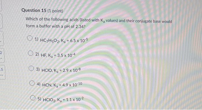 Solved Which of the following acids (listed with Ka values) | Chegg.com