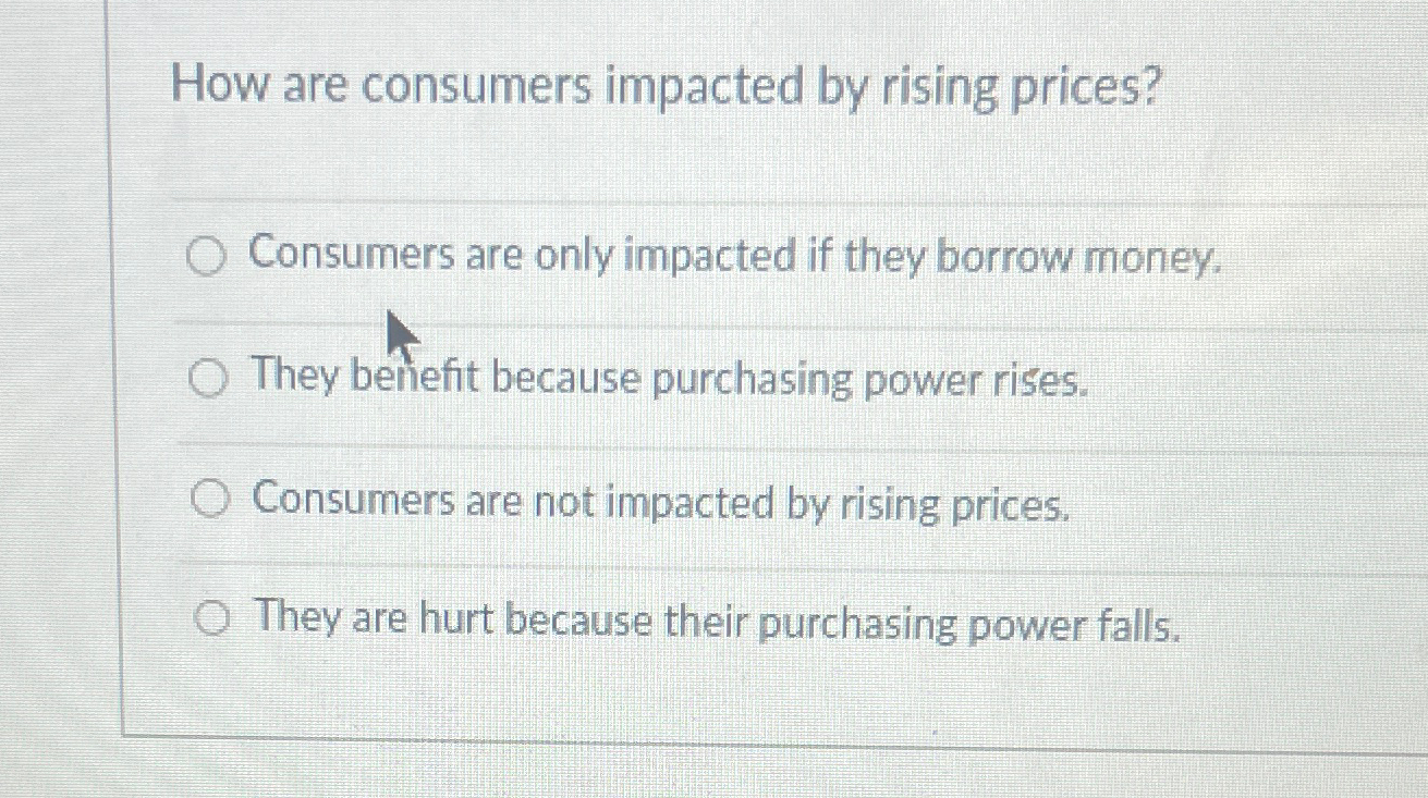 Solved How are consumers impacted by rising prices?Consumers | Chegg.com